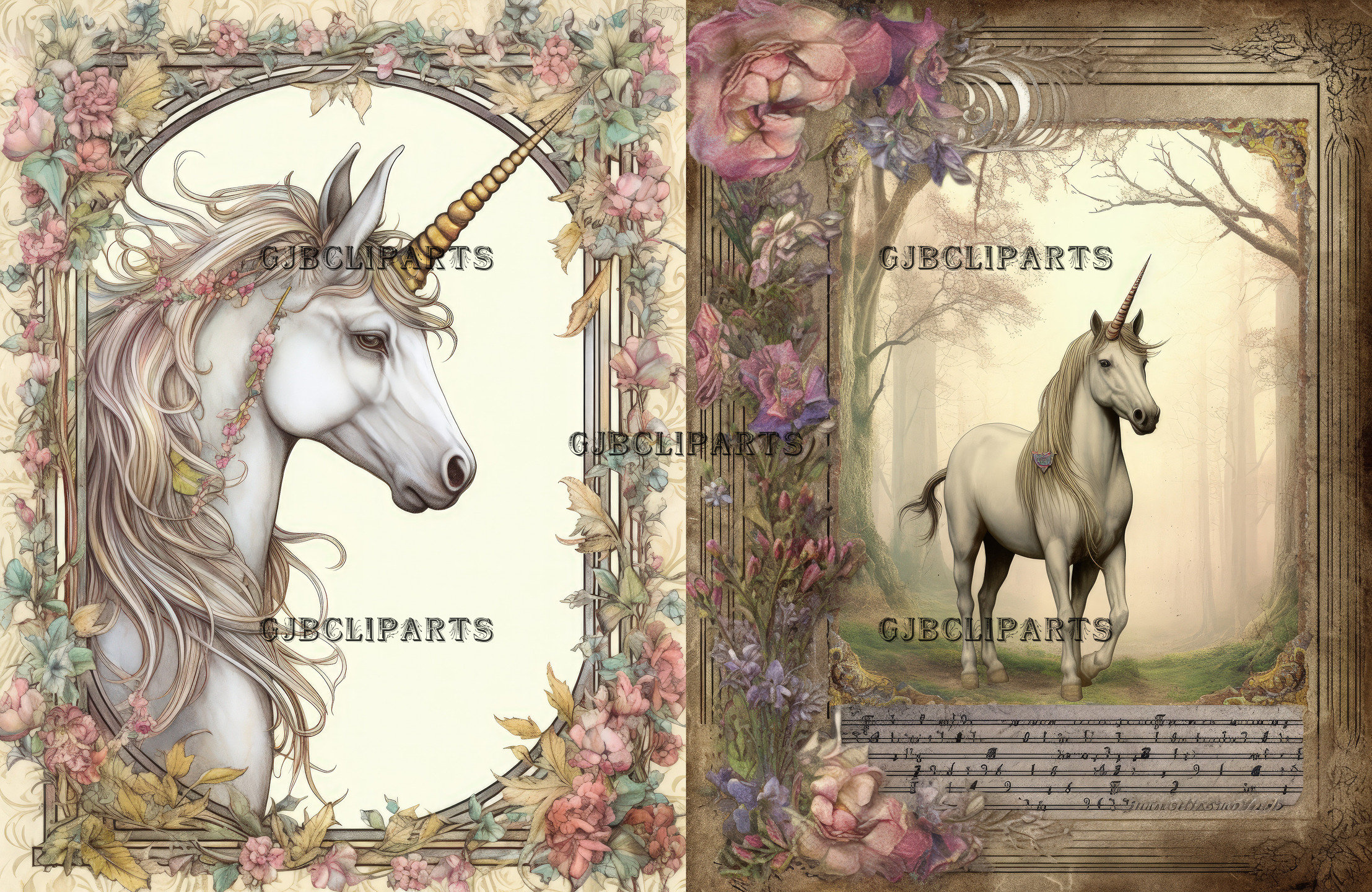 Unicorns Lined Page Clipart Empty Journal Page With Border - Etsy