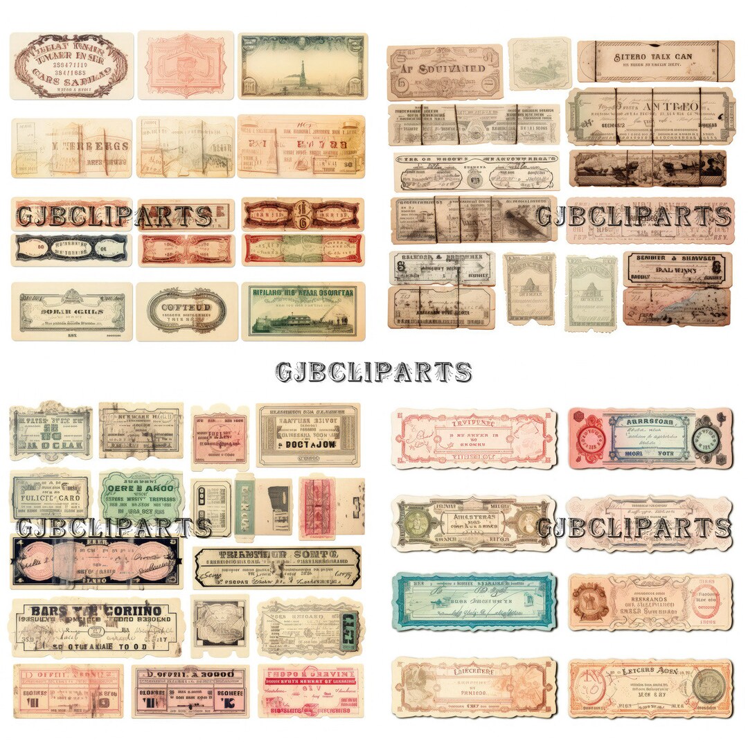 Maps Ornamental Vintage Ticket Clipart, Evenly Spaced Clipart, Junk ...