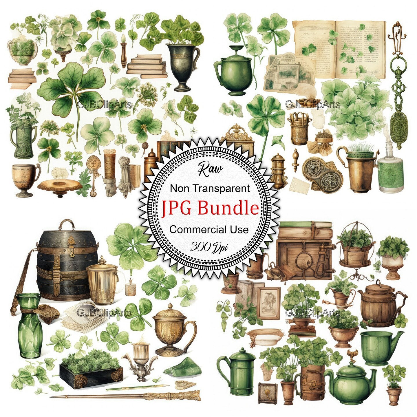 Vintage St. Patrick's Day Junk Journal Kit Clipart, Pot of Gold Clipart ...