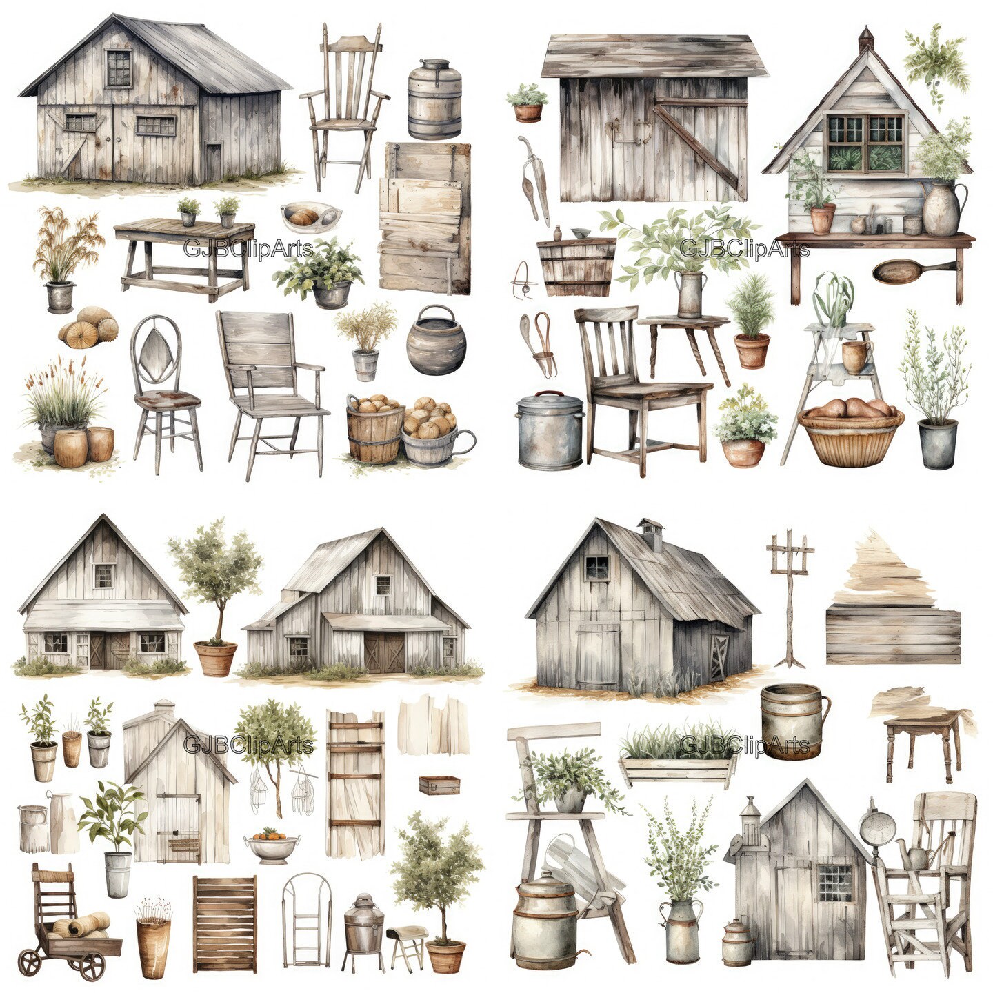 Vintage Gray Farmhouse Decor Clipart, Gray Decor Clipart, Journaling ...