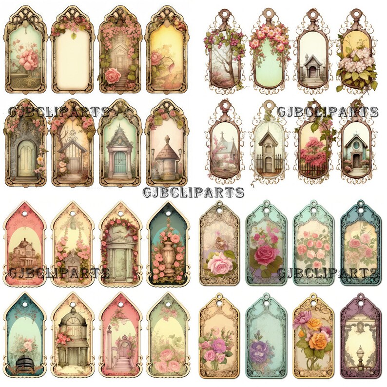 Victorian Cottage Ornamental Tag Clipart, Beautiful Vintage Tags With ...