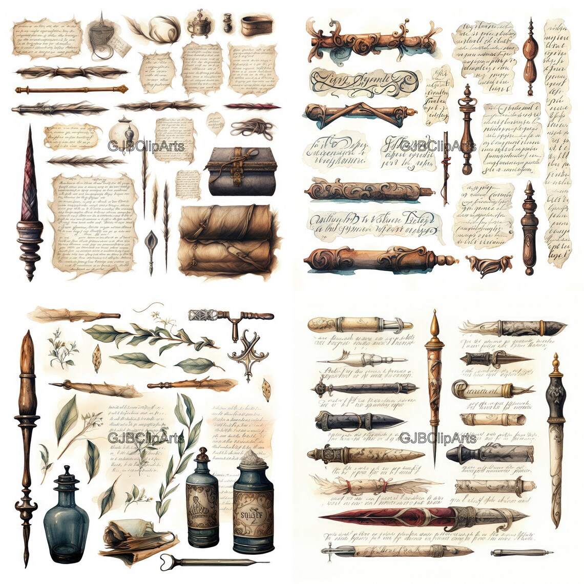 Old World Scripts Clipart, Calligraphy Elements Collection Clipart ...