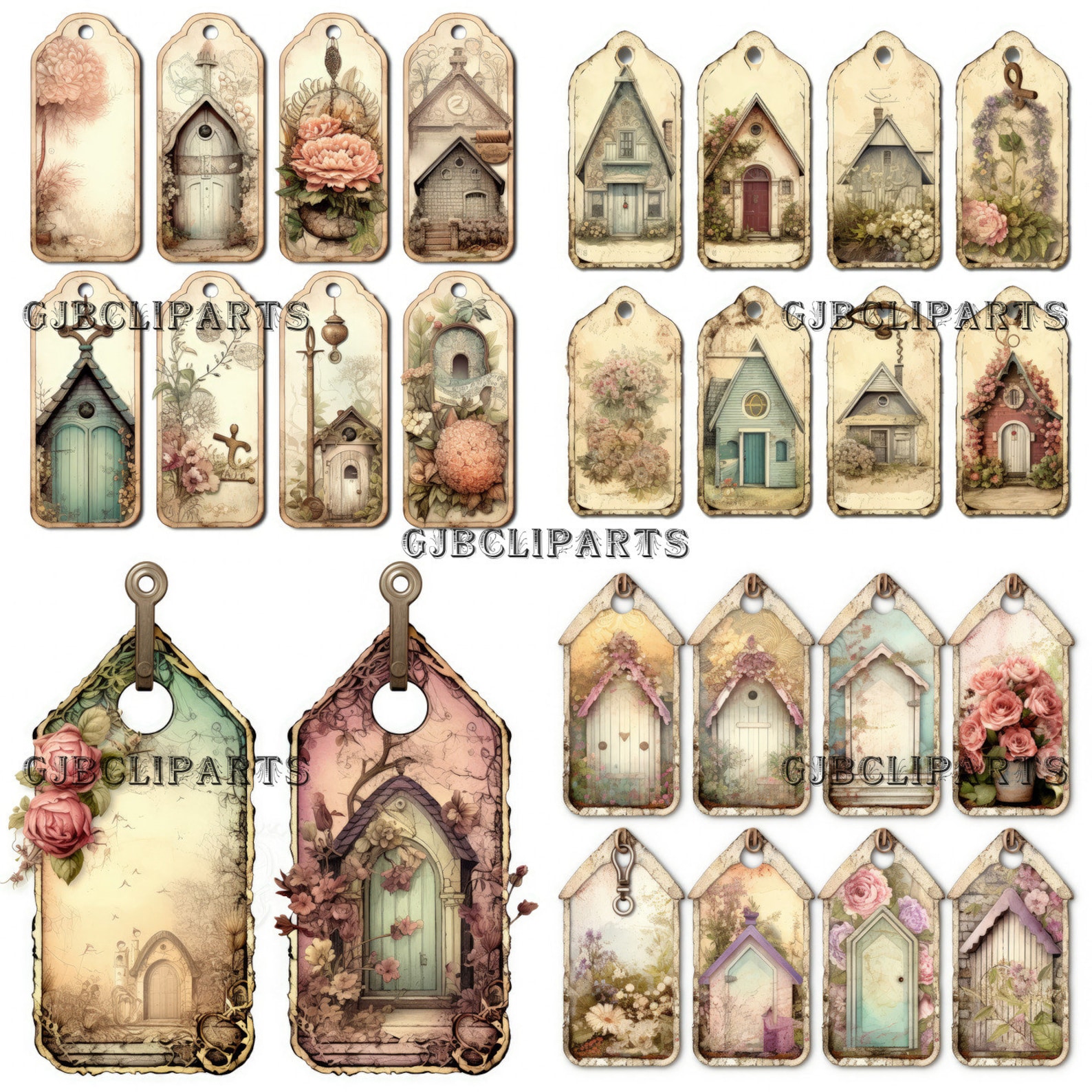 Rustic Cottage Ornamental Tag Clipart, Beautiful Vintage Tags Clipart ...