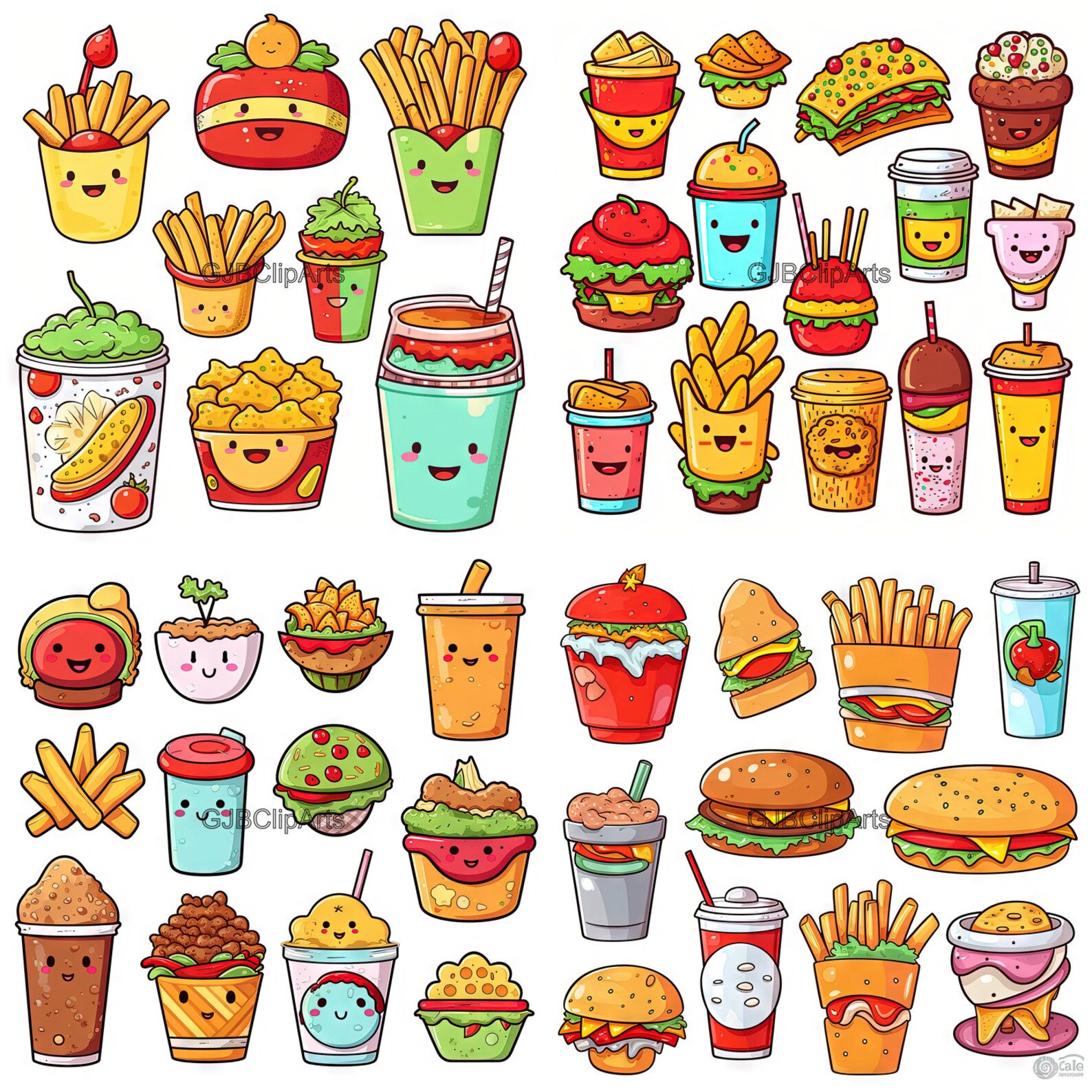 Fast Food Clipart, Kawaii Fast Food , Digital Stickers, Digital Clipart ...