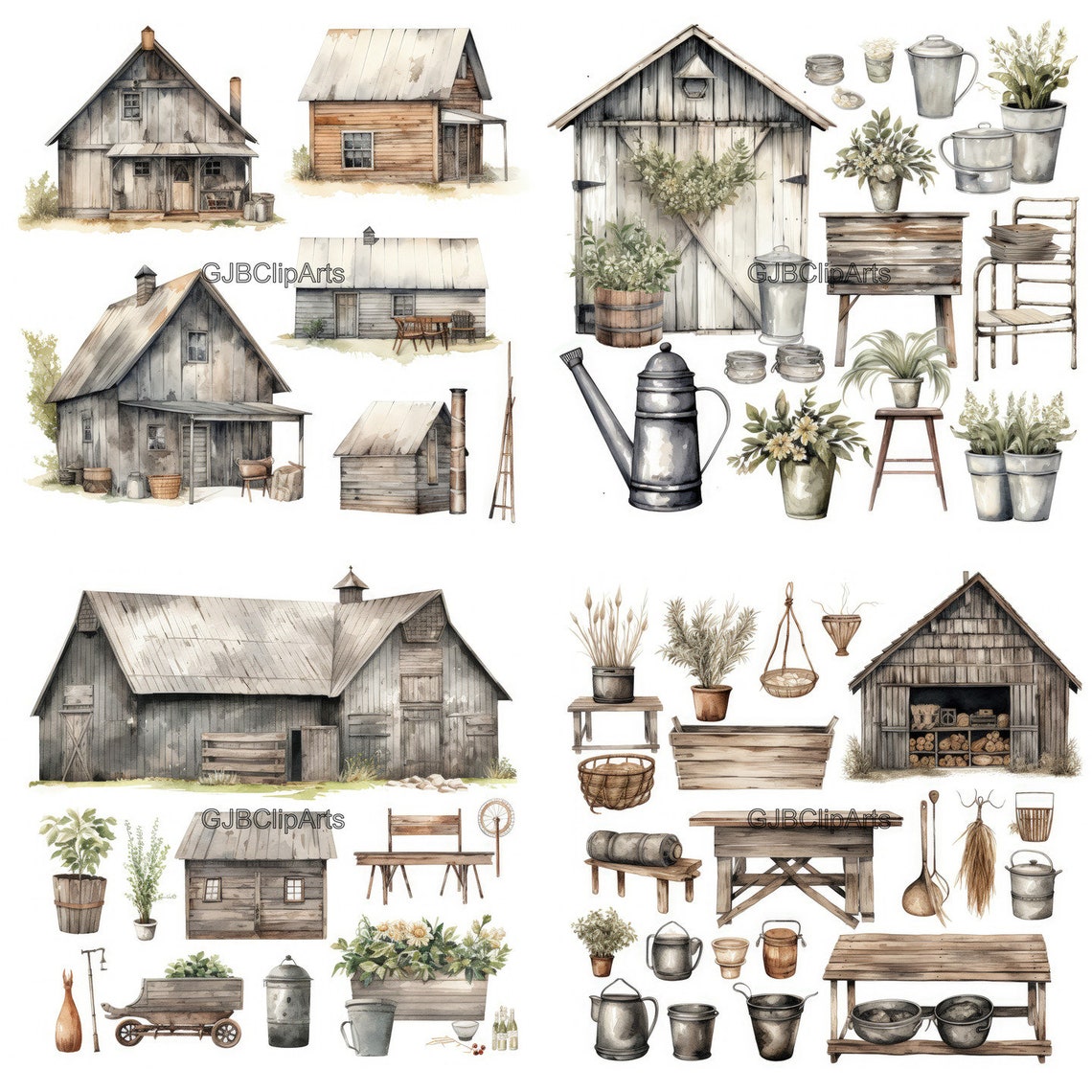 Vintage Gray Farmhouse Decor Clipart, Gray Decor Clipart, Journaling ...