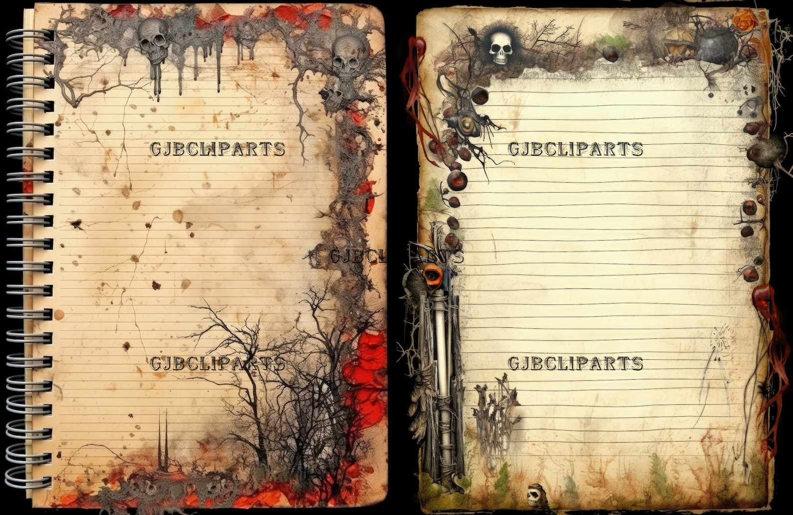 Horror Lined Page, Empty Journal Page With a Border Clipart, Junk ...