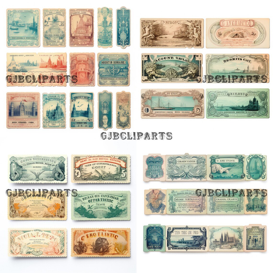 Underwater Kingdom Ornamental Vintage Ticket Clipart Evenly - Etsy