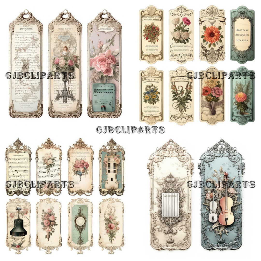 Shabby Chic Music Tall Ornate Labels Clipart, Junk Journal Book Clipart ...