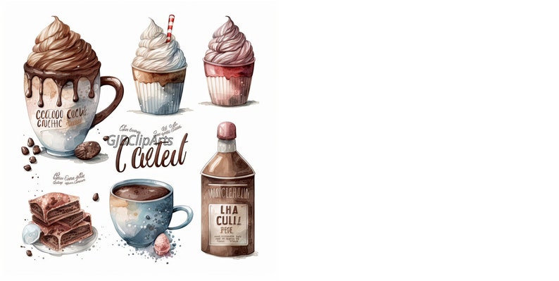 Warm and Cozy Hot Cocoa Collection Clipart: Watercolor Winter Beverages ...