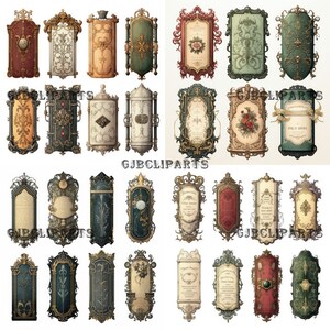 Gothic Clipart Tall Ornate Labels, Junk Journal Book Vintage Clipart ...