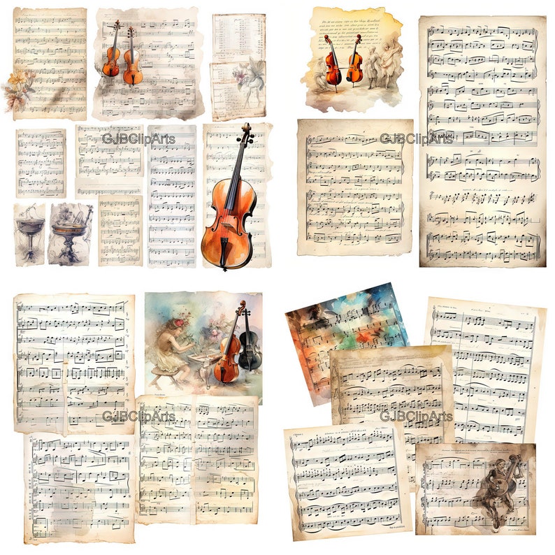 Vintage Antique Sheet Music and Notes Collection, Digital Clipart ...