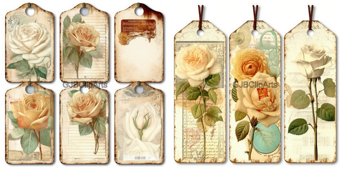 White Rose Tag Clipart, Vintage Antique Clipart, Journaling Workbook ...