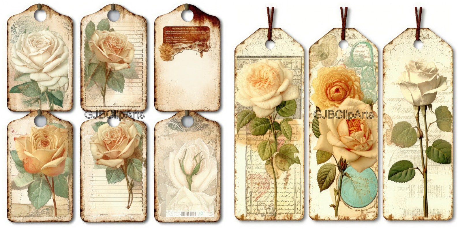 White Rose Tag Clipart, Vintage Antique Clipart, Journaling Workbook ...