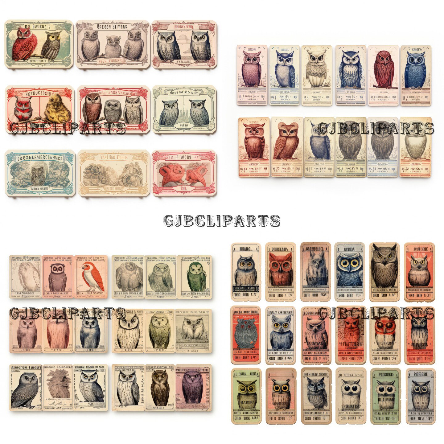 Whimsical Owl Clipart Ornamental Vintage Ticket Clipart, Evenly Spaced ...