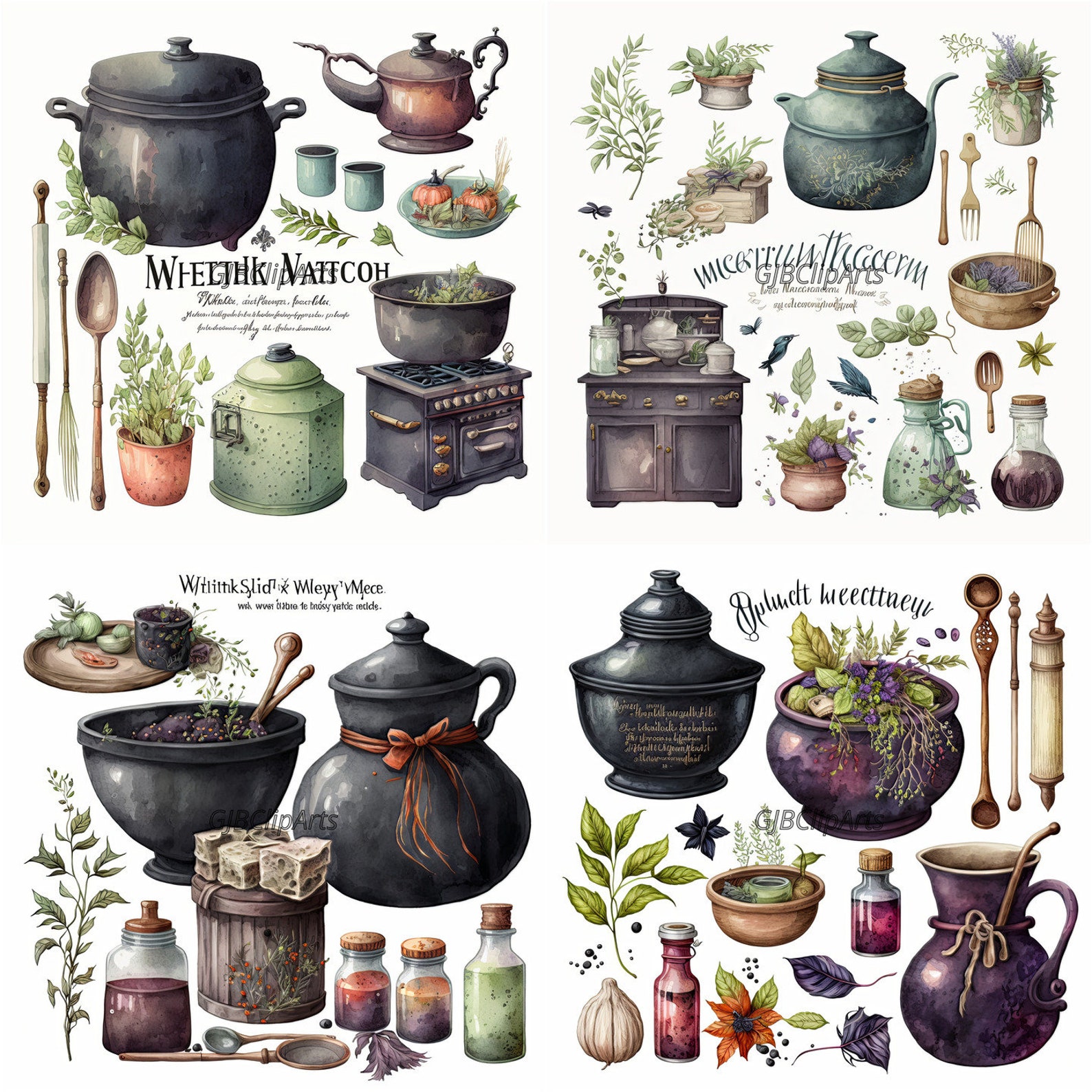 Vintage Witch Kitchen Collection: Watercolor Enchanting Witchy - Etsy