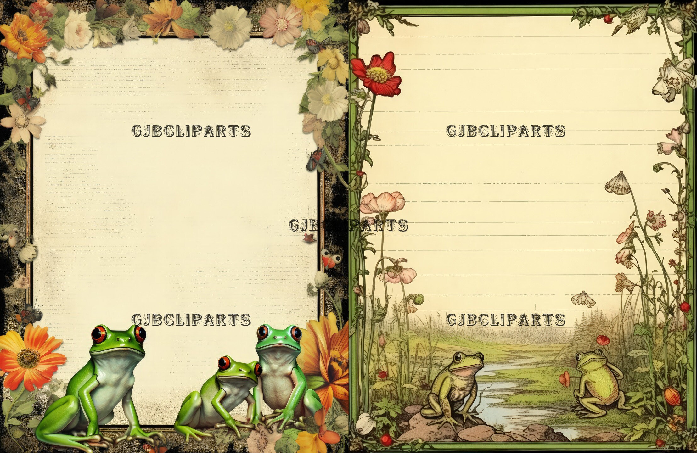Frogs Lined Page Clipart Empty Journal Page With a Border - Etsy