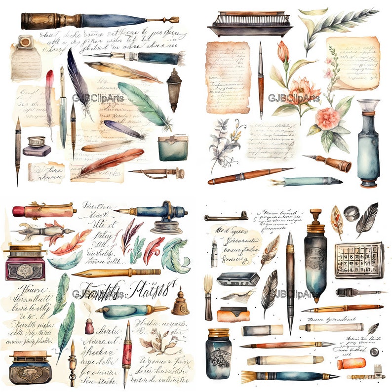 Vintage Old Handwriting and Script Fonts Collection ,digital Clipart ...