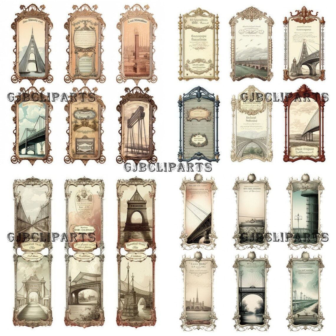 Bridge Tall Ornate Labels Clipart Junk Journal Book Vintage - Etsy