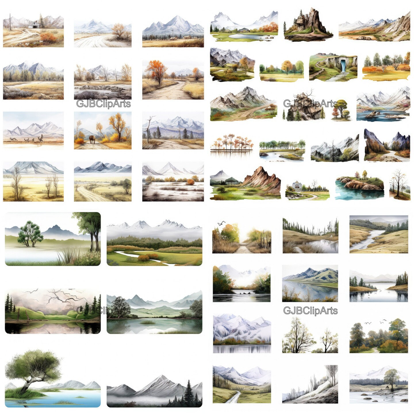 Landscapes Clipart, Mountain Clipart, River Clipart, Journaling for in ...