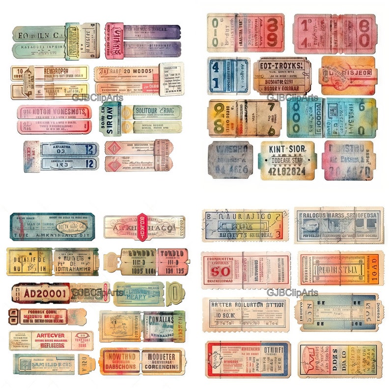 Vintage Collection of Old Movie Tickets ,classic Cinema,digital Clipart ...