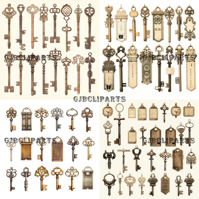 Locks and Keys Ornamental Vintage Ticket, Page of Evenly Spaced Clipart ...