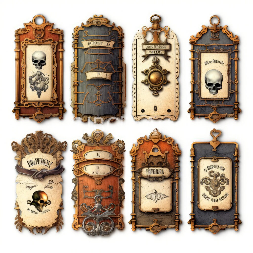 Pirates Tall Ornate Labels Clipart Skull and Crossbones Clipart Pirate ...