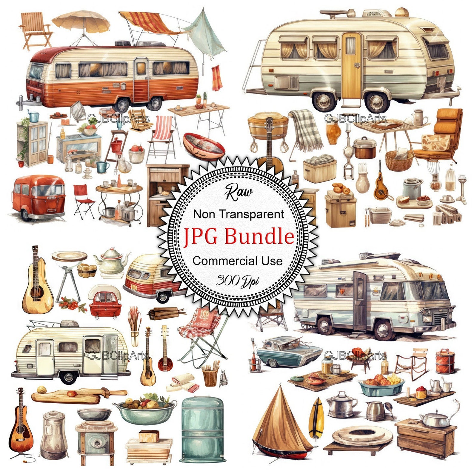 Vintage Retro Camping Camper Van Clipart, Camper Van Clipart, Camping ...
