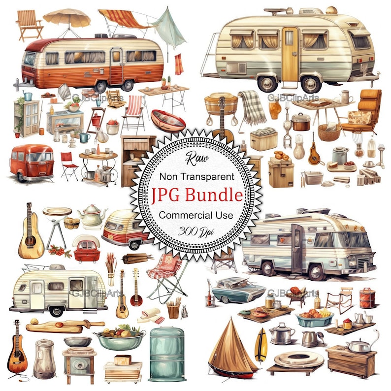 Vintage Retro Camping Camper Van Clipart, Camper Van Clipart, Camping ...