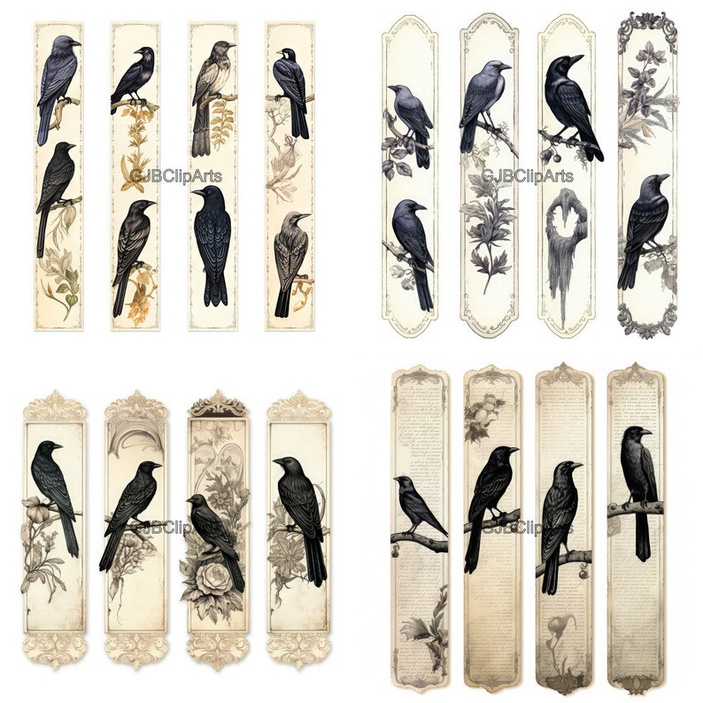 Raven Ornamental Bookmark Clipart Moon Clipart Branch Clipart ...