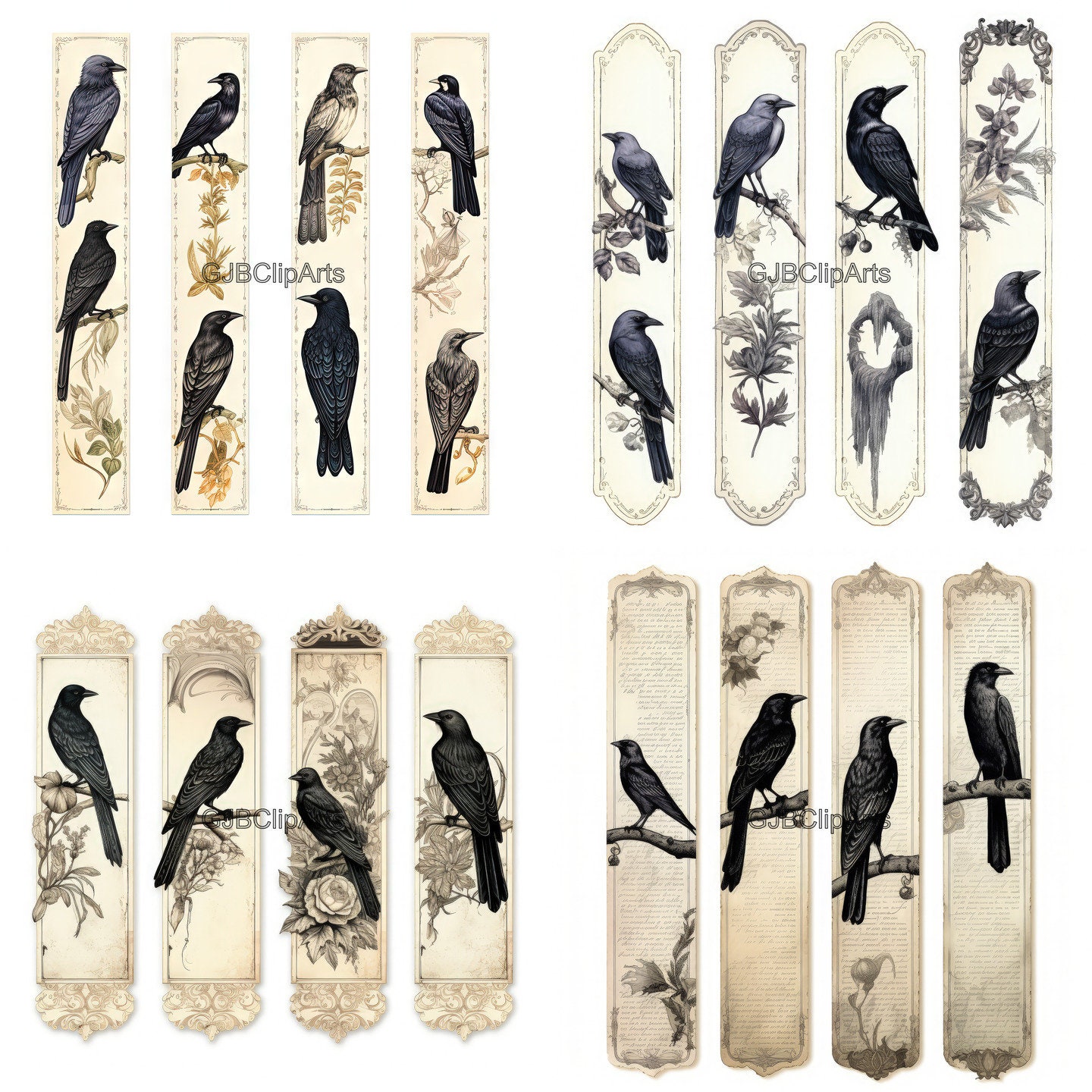 Raven Ornamental Bookmark Clipart Moon Clipart Branch Clipart ...