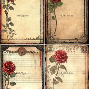 Rose Lined Page Clipart, Vintage Journal Page Clipart, Journaling ...