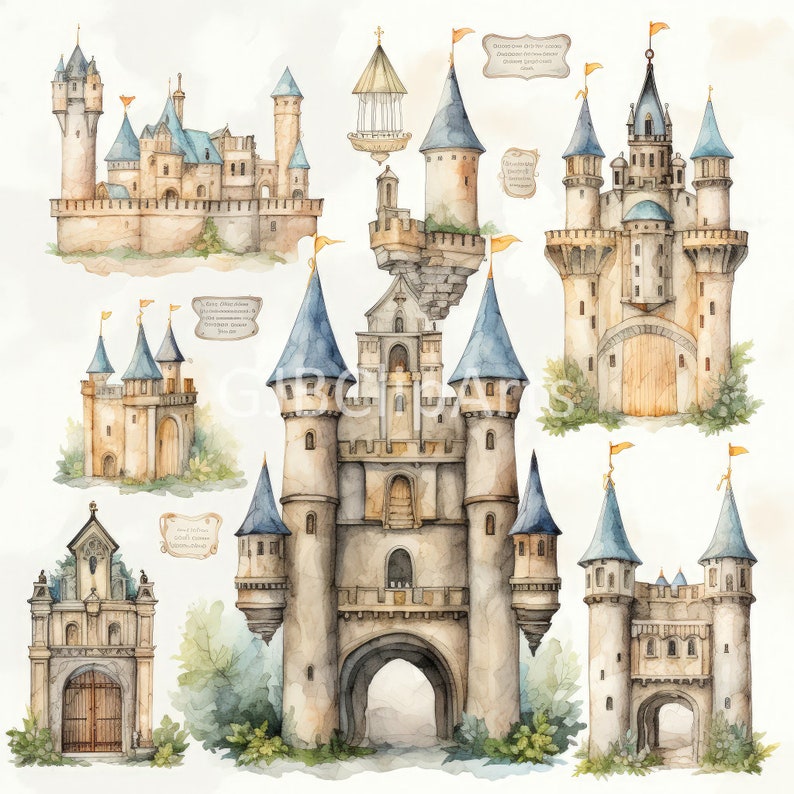 Vintage Castles Junk Journal Kit Clipart ,castle Tower Clipart ...