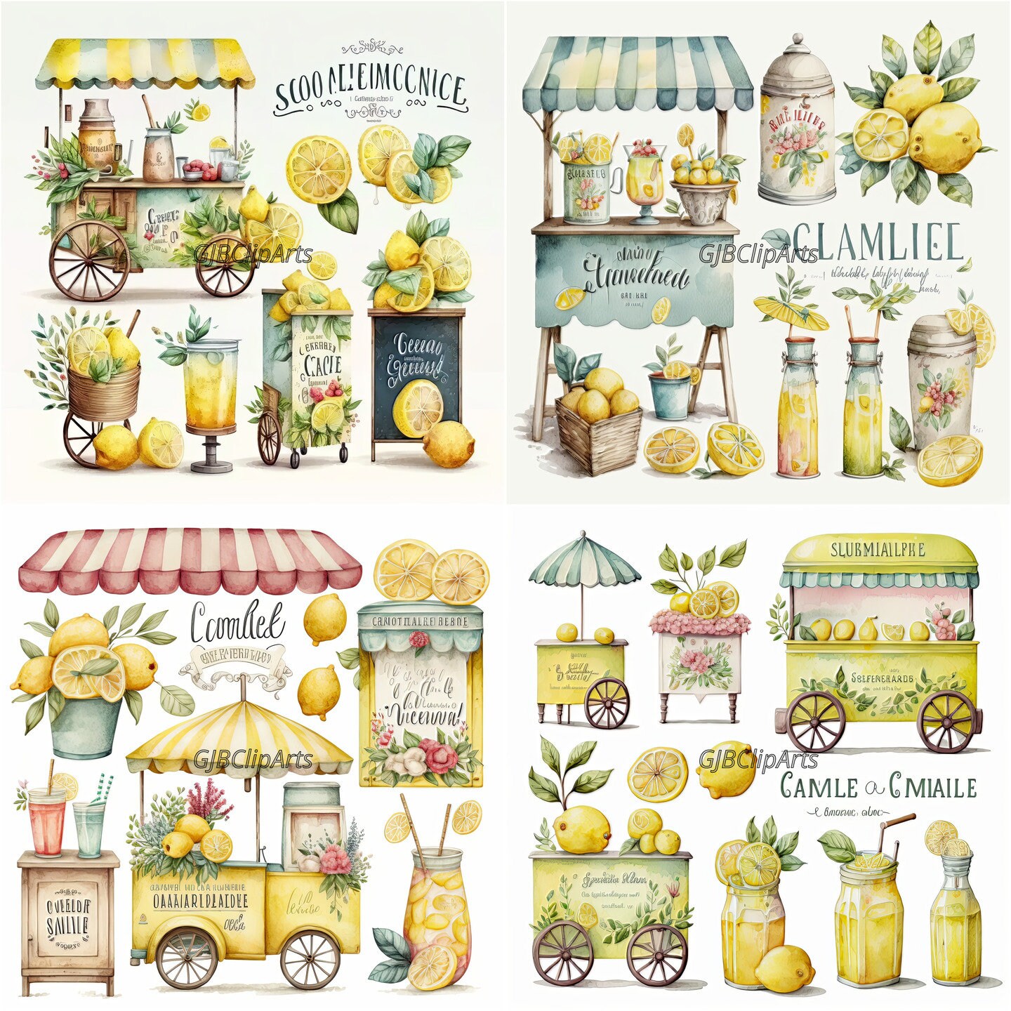 Lemonade Stand Clipart, Flower Lilac Clipart: Watercolor Floral ...
