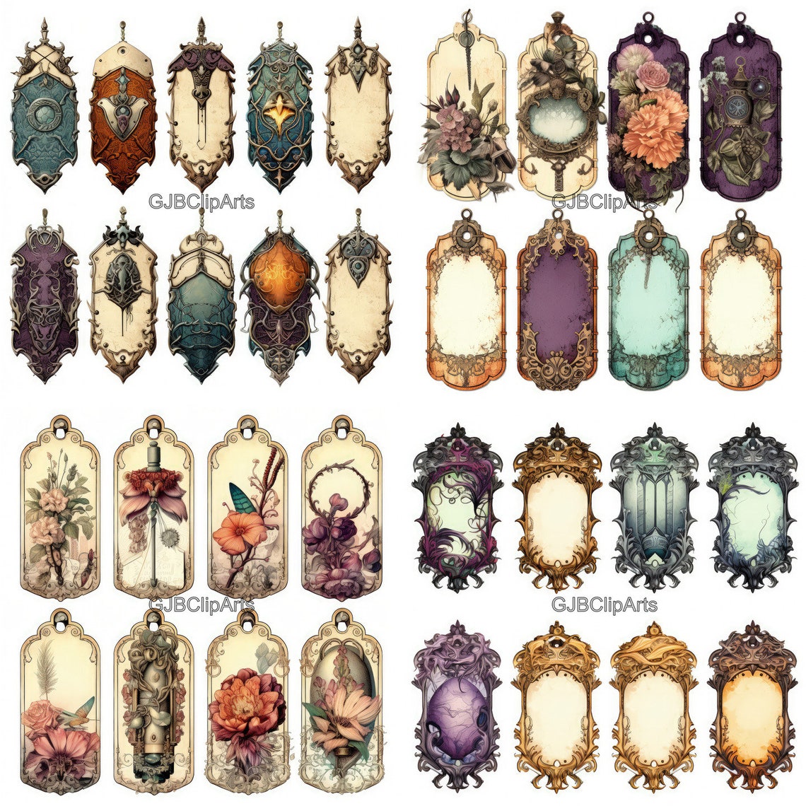Vikings Ornamental Tag Clipart, Vintage Tags Clipart, Journaling for ...