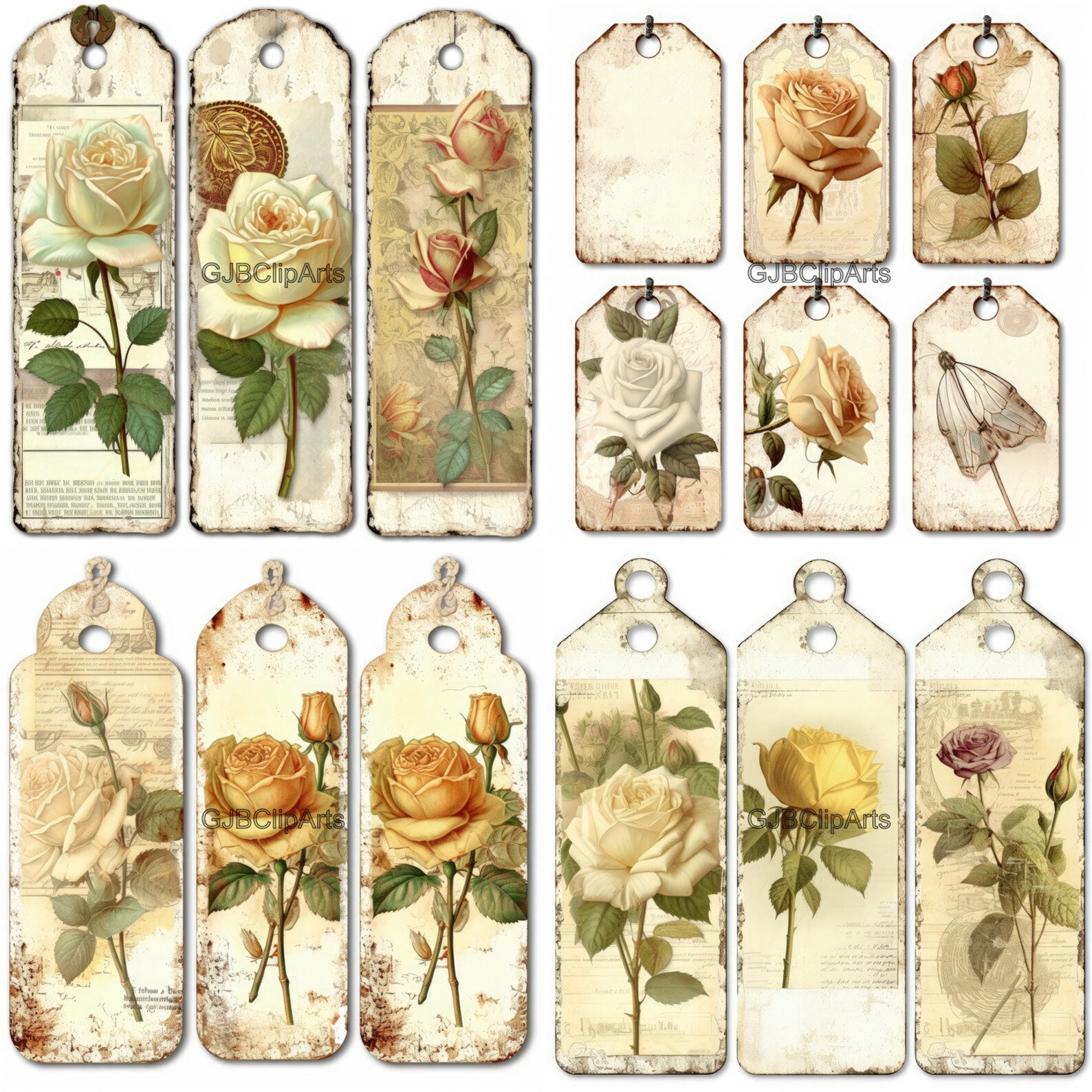 White Rose Tag Clipart, Vintage Antique Clipart, Journaling Workbook ...