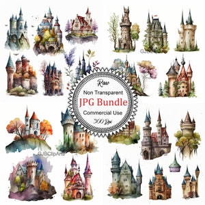 Watercolor Fairytale Vibrant Unique Castles Collection: Magical and ...