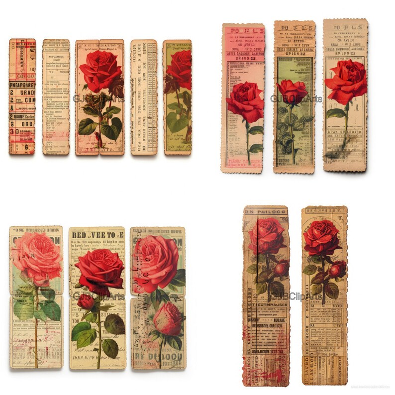 Red Rose Ticket Stub Clipart, Vintage Ticket Clipart, ,journaling Kit ...