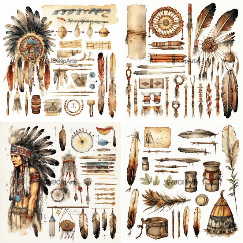 Vintage Native Americans Junk Journal Kit Clipart Tipi Clipart Tomahawk ...