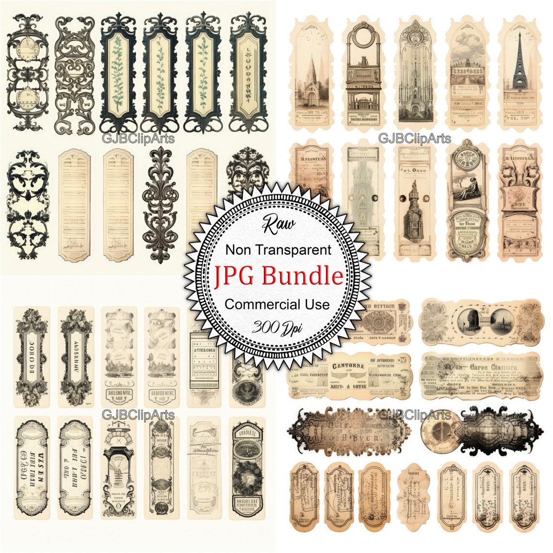 Gothic Fussy Ornamental Vintage Ticket Clipart, Gothic Arch Clipart Bat ...