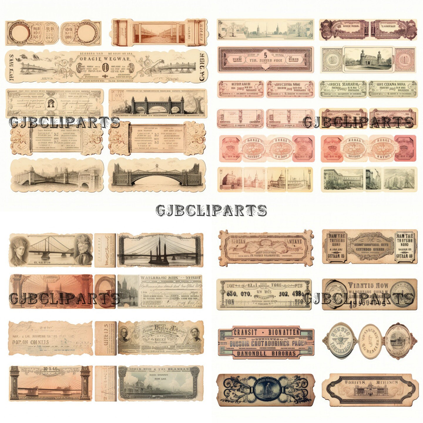 Bridge Ornamental Vintage Ticket Clipart Evenly Spaced - Etsy