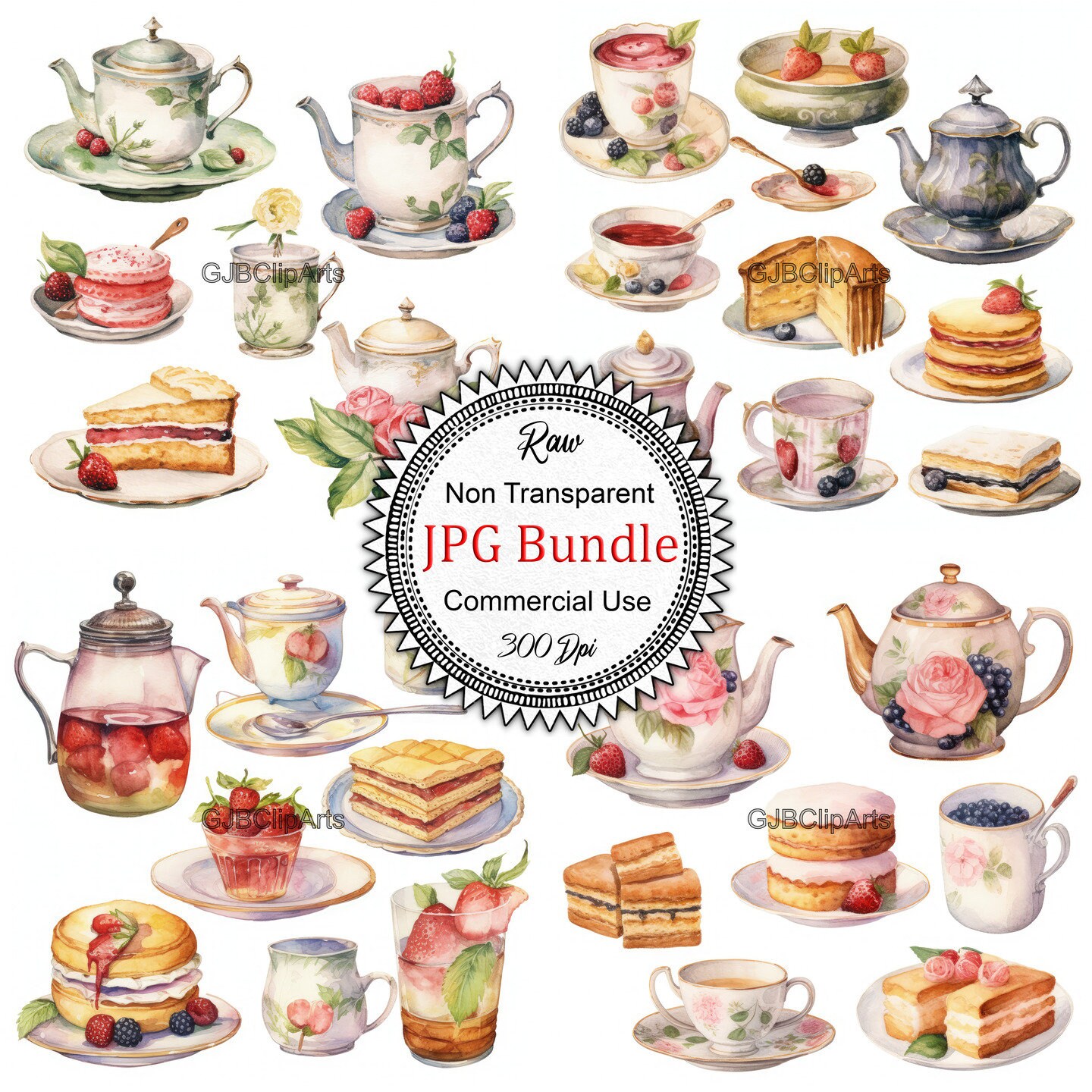 Vintage Shabby Chic Tea Party Clipart, Teapot Clipart, Cupcake Clipart ...