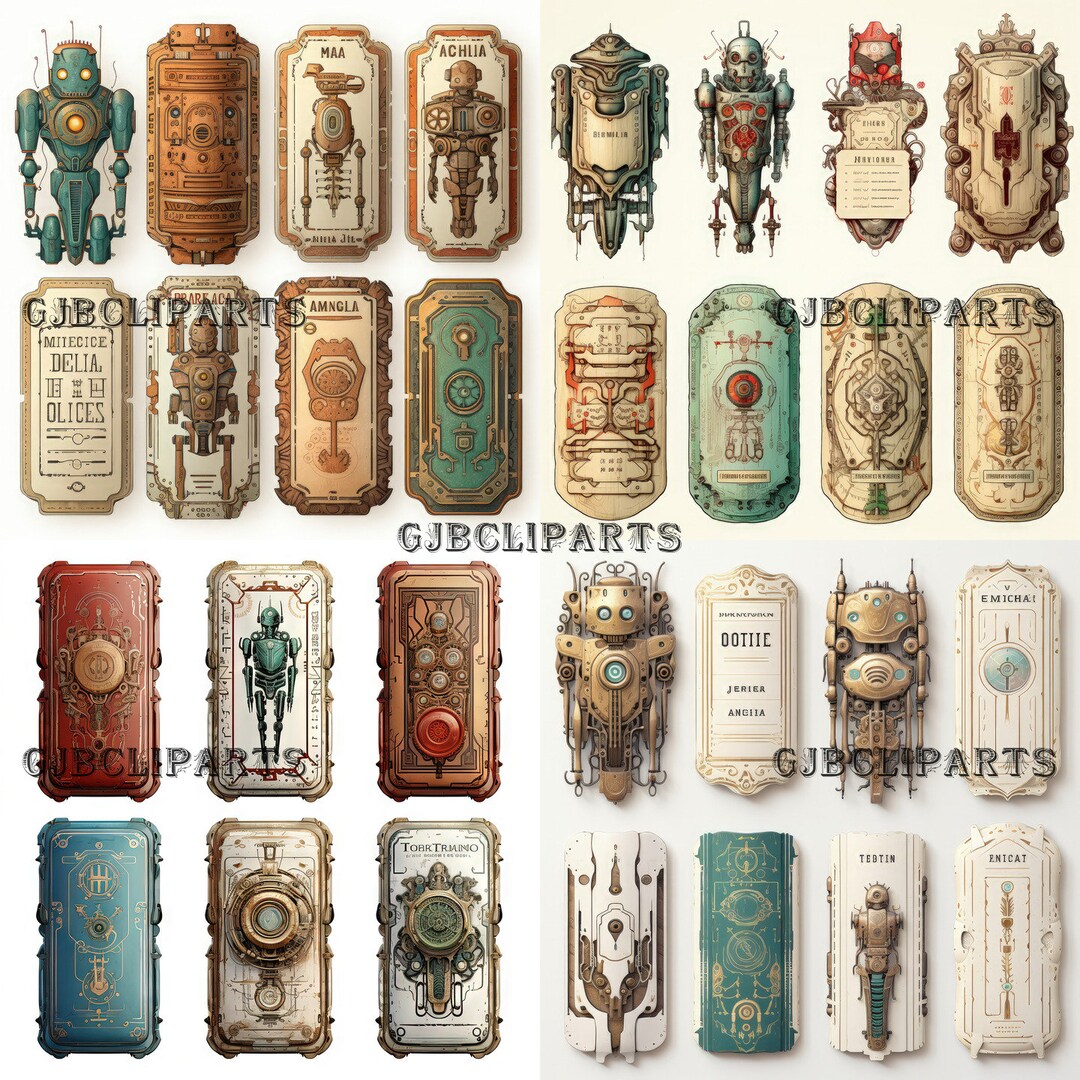 Futuristic AI Robot Tall Ornate Labels, Junk Journal Book Vintage ...