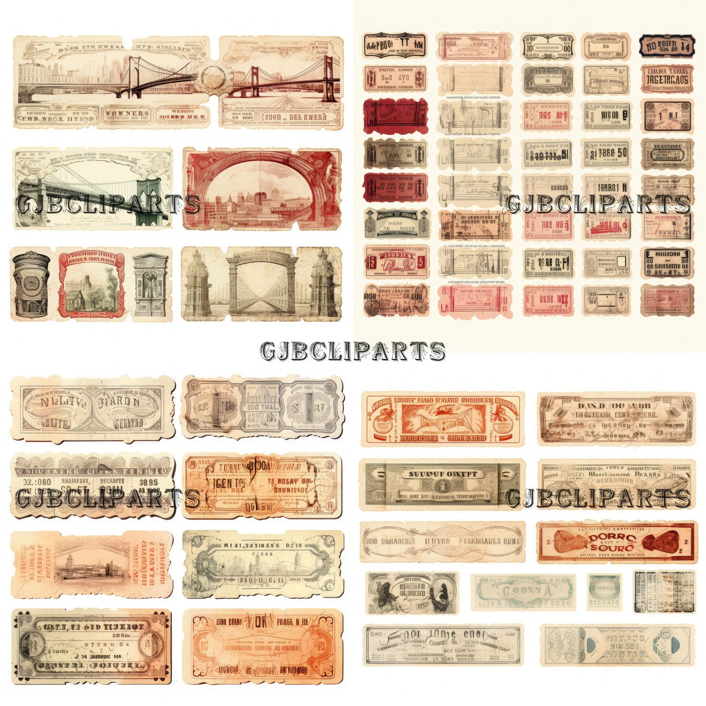 Bridge Ornamental Vintage Ticket Clipart Evenly Spaced - Etsy
