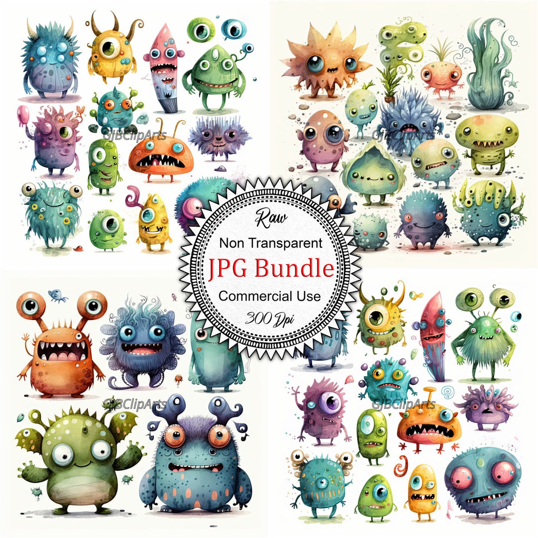 Cute Monsters Watercolor Clipart Retro Collection Playful - Etsy
