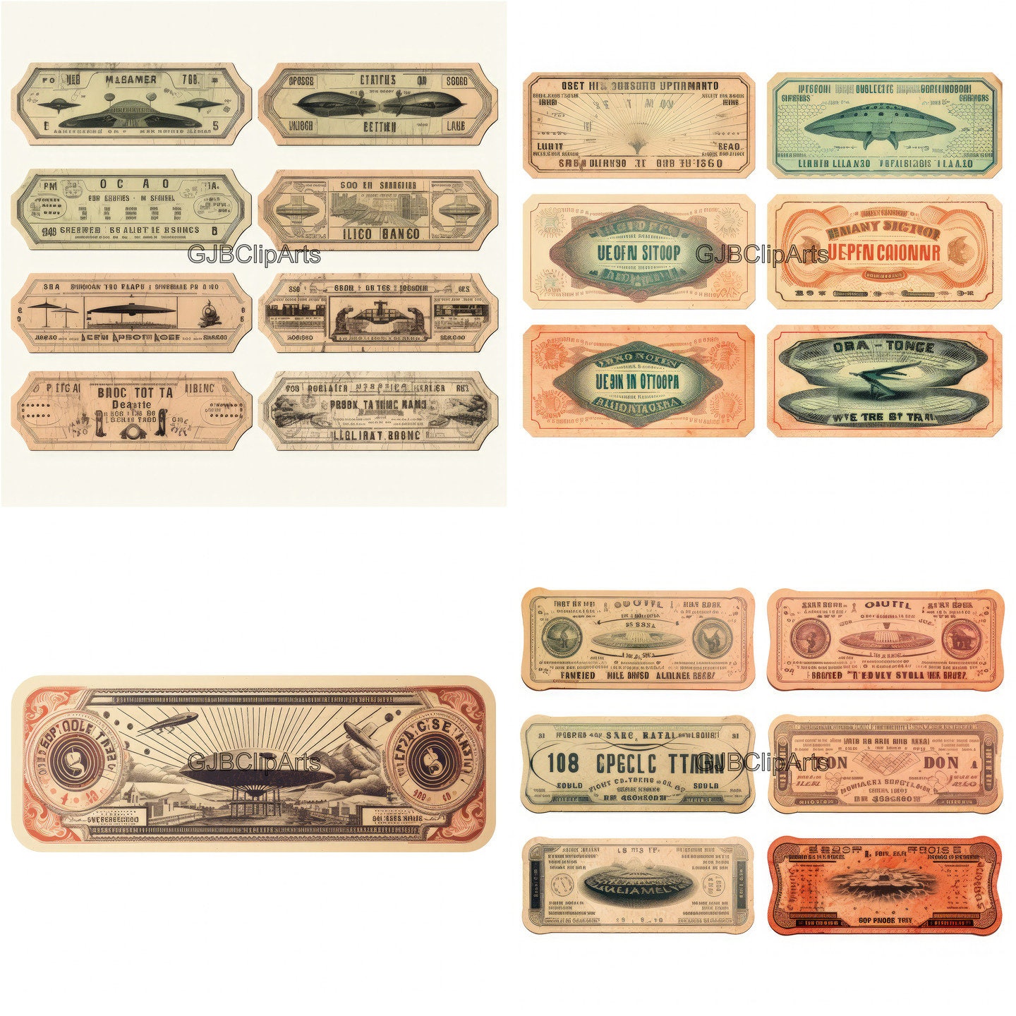 UFO Ornamental Vintage Ticket Clipart Comet Clipart Satellite Clipart ...