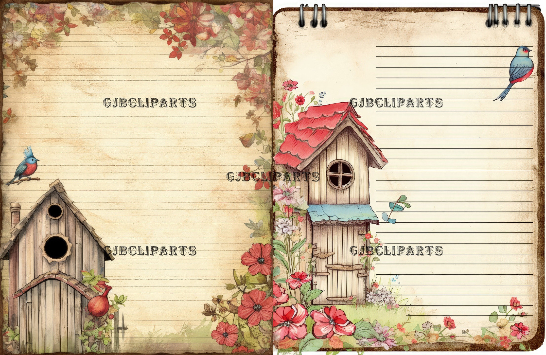 Bird Clipart, Lined Page, Empty Journal Page Clipart, Journaling Kit ...