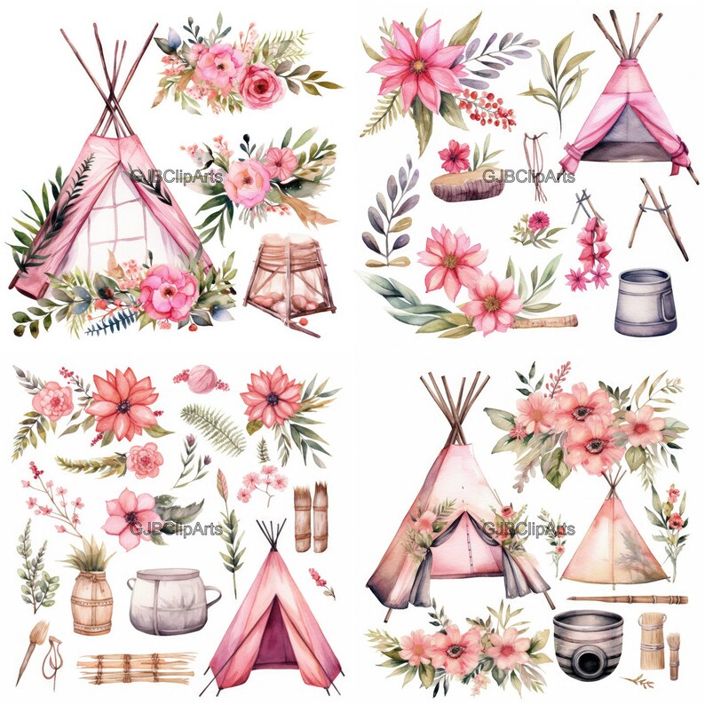 Watercolor Boho Camping Clipart, Journaling Bag, Junk Journals -digital ...