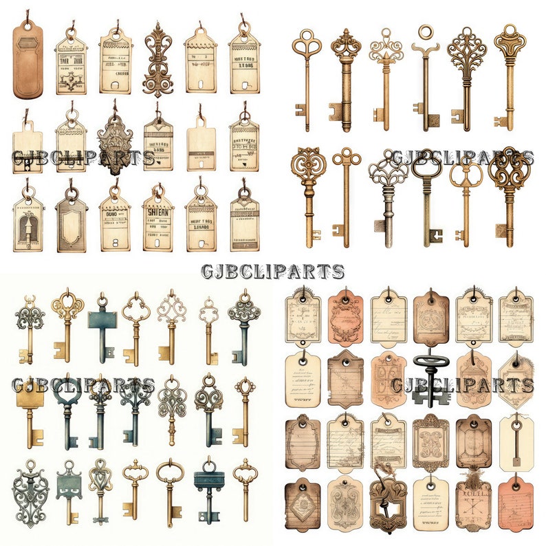 Locks and Keys Ornamental Vintage Ticket, Page of Evenly Spaced Clipart ...