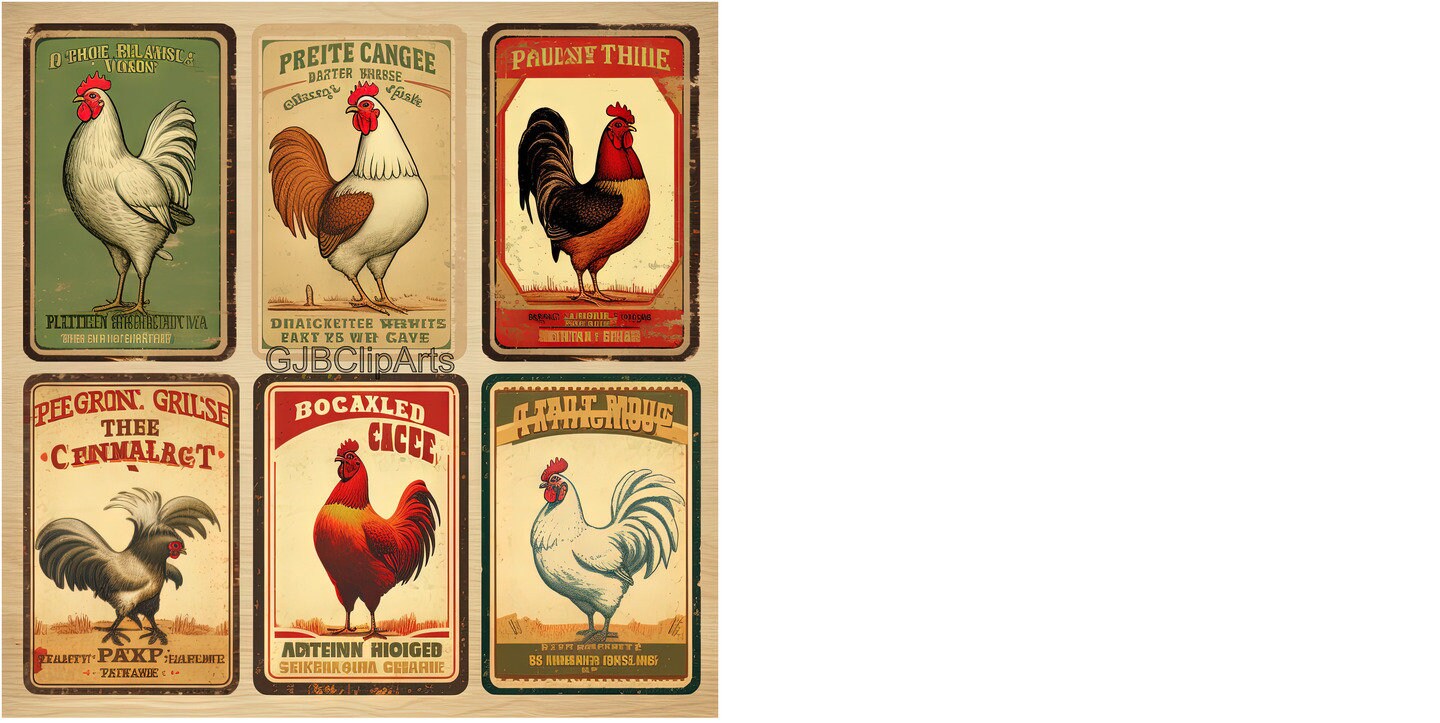 Vintage Chicken Labels Clipart ,artwork Collection,digital Clipart ...