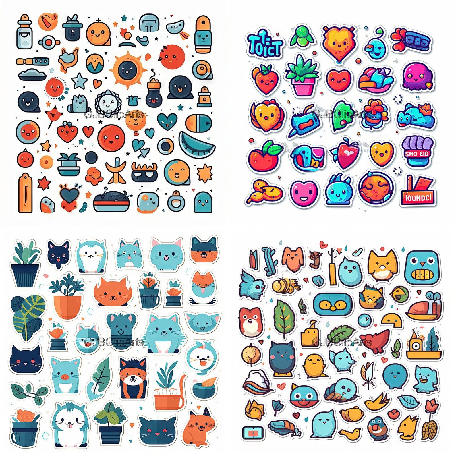 Flat Design Stickers Clipartdigital Stickers, Digital Clipart ...